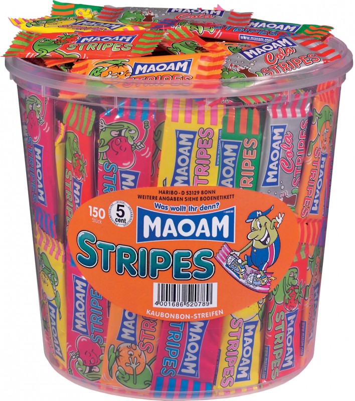 Haribo Maoam Stripes, Kaubonbon, 150 Stück Bonbons Kaubonbon Weich-Bonbons