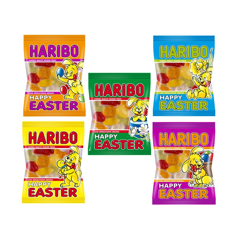Haribo Happy Easter Minibeutel, Fruchtgummi, 100 Beutel Ostern ...