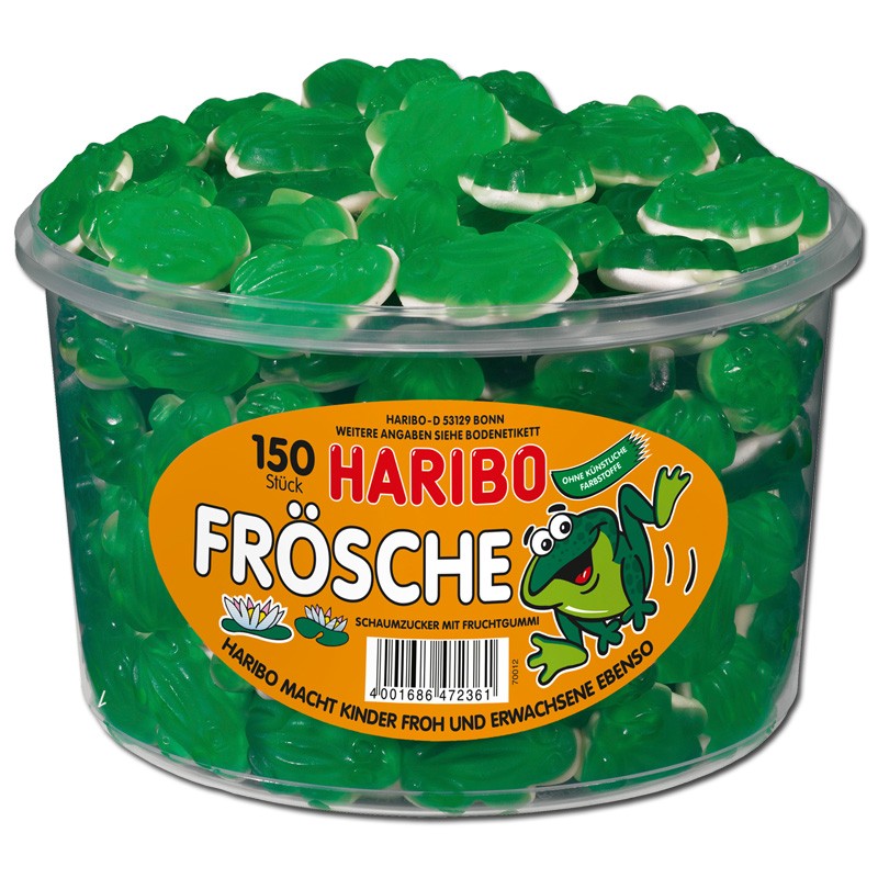 Haribo Frösche, Fruchtgummi, Schaumzucker, 150 Stück Fruchtgummi Dosen ...