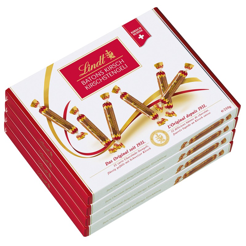 Lindt Kirsch-Stengeli 250g, Schokoladen-Sticks, 4 Packungen Schokolade ...